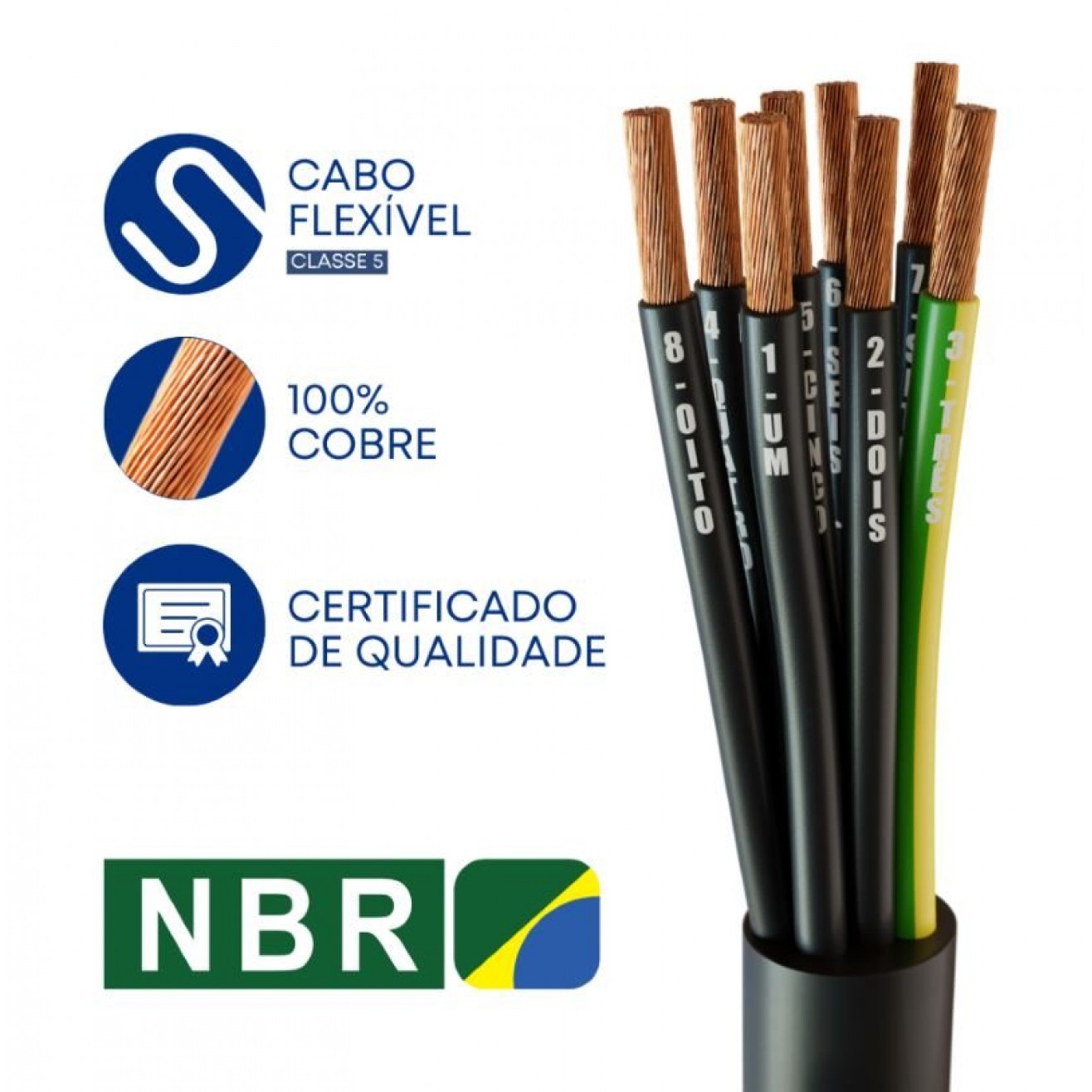 CABO COMANDO/CONTROLE 3X0,50 MM² SEM BLINDAGEM 2+1VIA VD/AM PRETO ...